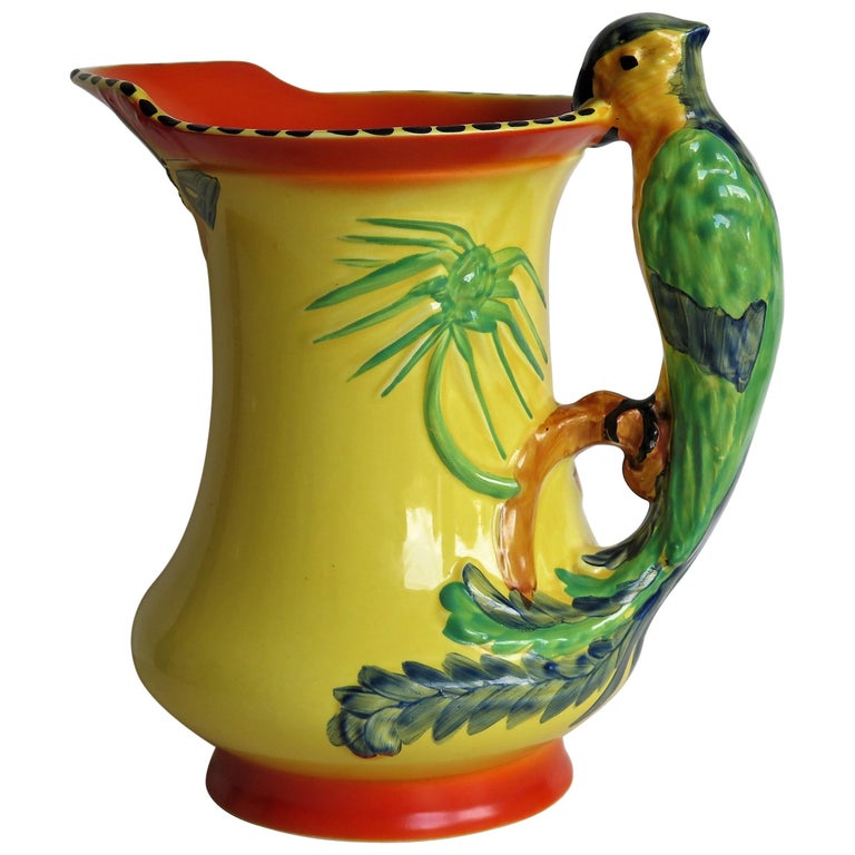 Art Deco Burleigh Ware Pottery Jug or Pitcher Parrot Handle Hand ...
