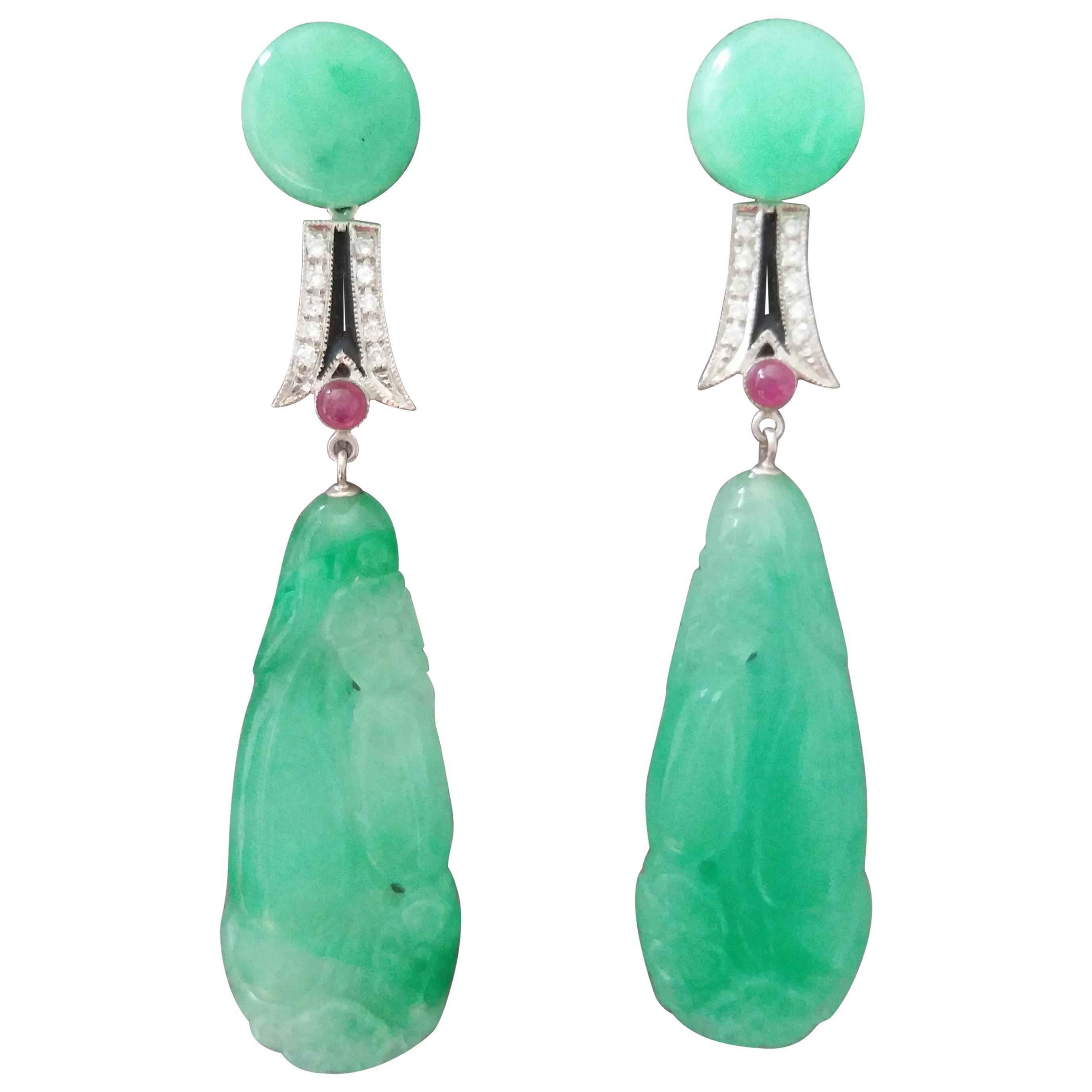 Art Deco Style Burma Jade Rubies Black Onyx Black Enamel Gold Diamonds ...