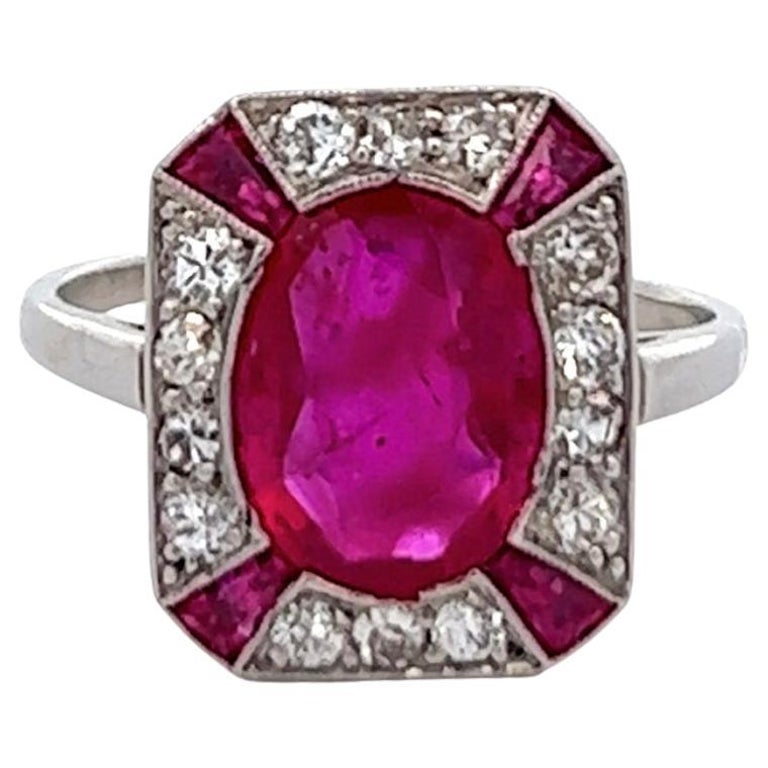 Art Deco Burma No Heat Ruby Diamond Platinum Dinner Ring For Sale at ...