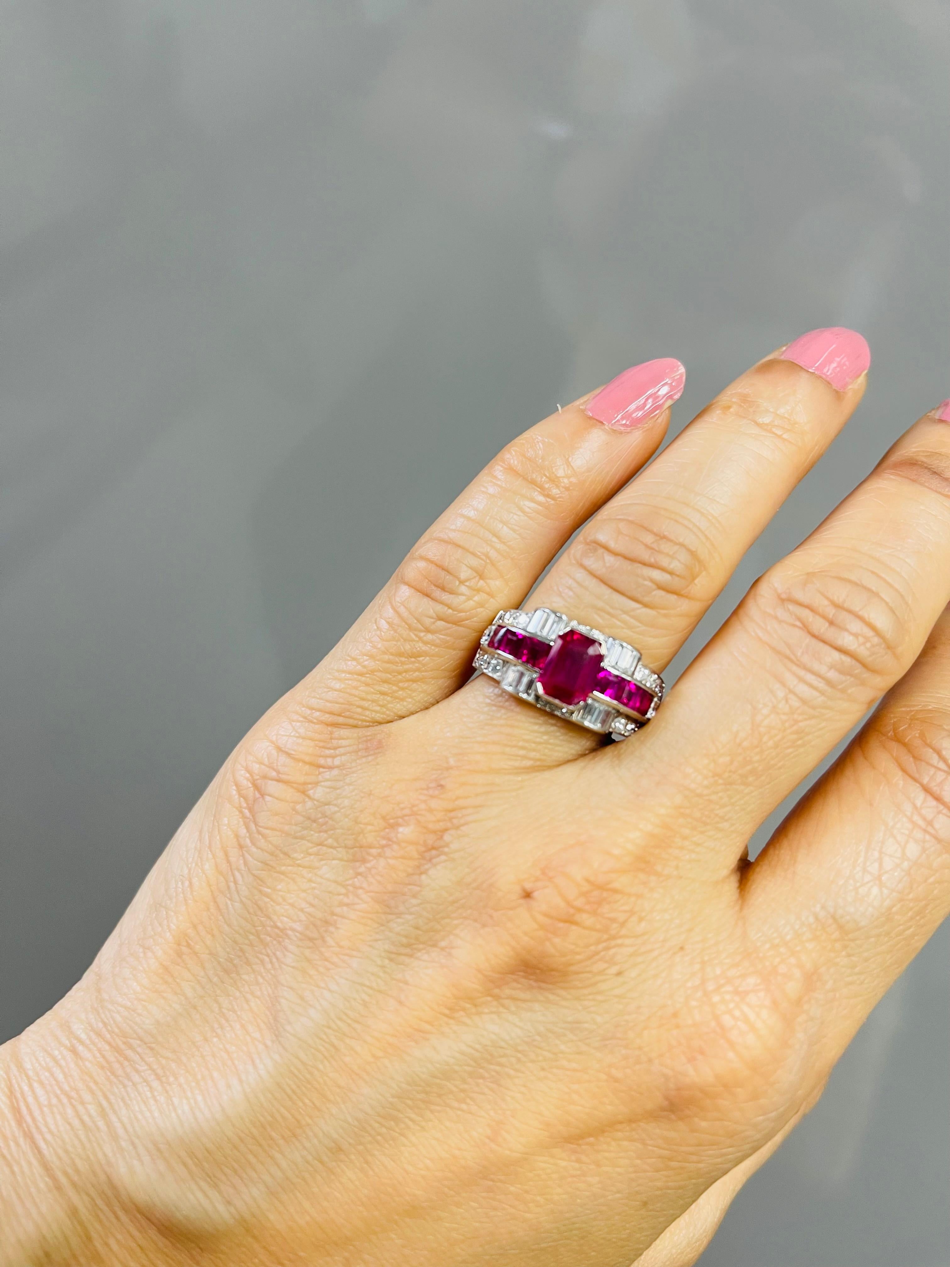 Art Deco Burmese Ruby and Diamond Ring In Platinum, GIA Certified. For ...