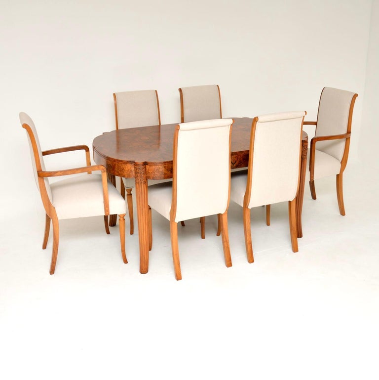 Art Deco Burr Walnut Dining Table and Chairs by Hille at 1stDibs
