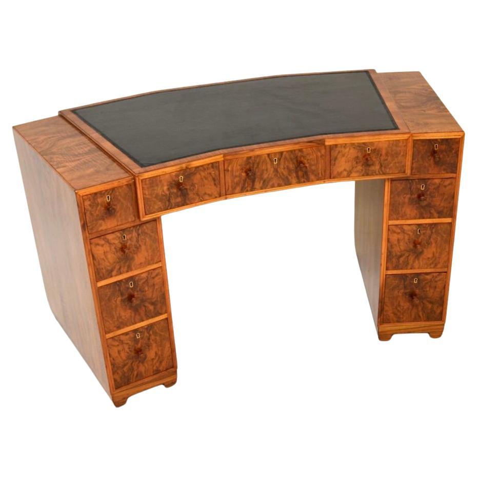 Art Deco Burr Walnut Leather Top Desk For Sale at 1stDibs