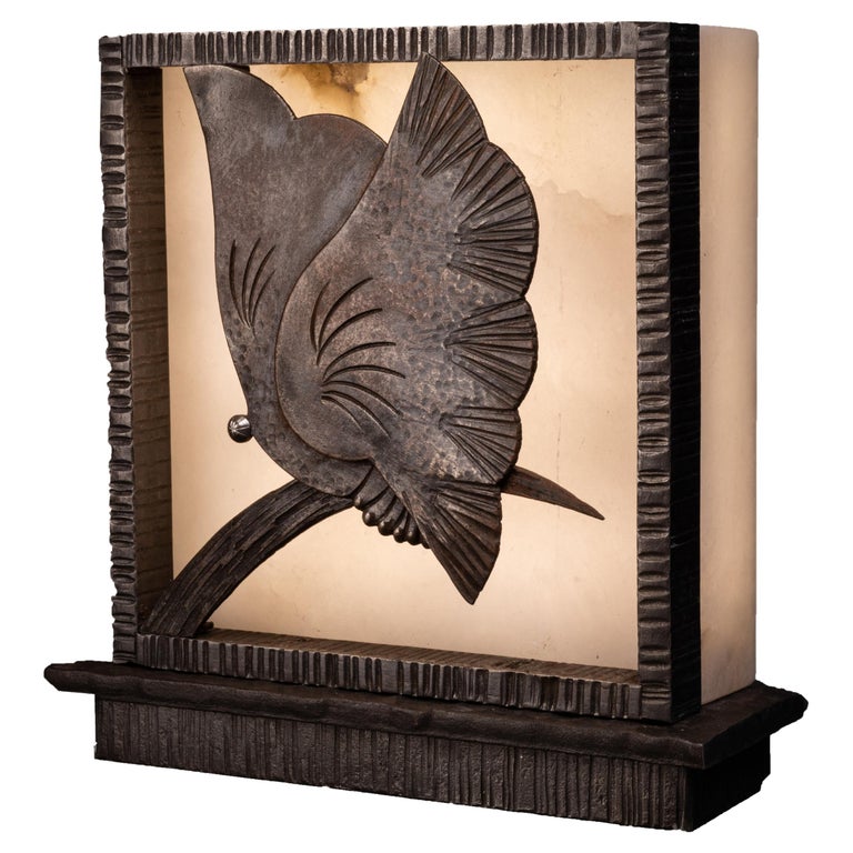 Art Deco Butterfly Lamp, Sconce, Chiseled Wrought Iron, Alabaster ...
