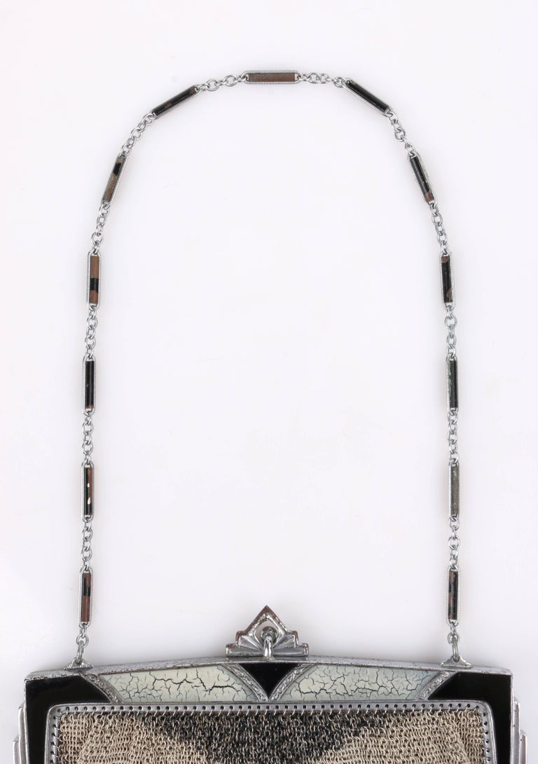 ART DECO c.1920's Gray Chevron Metal Mesh Enamel Frame Top Flapper ...