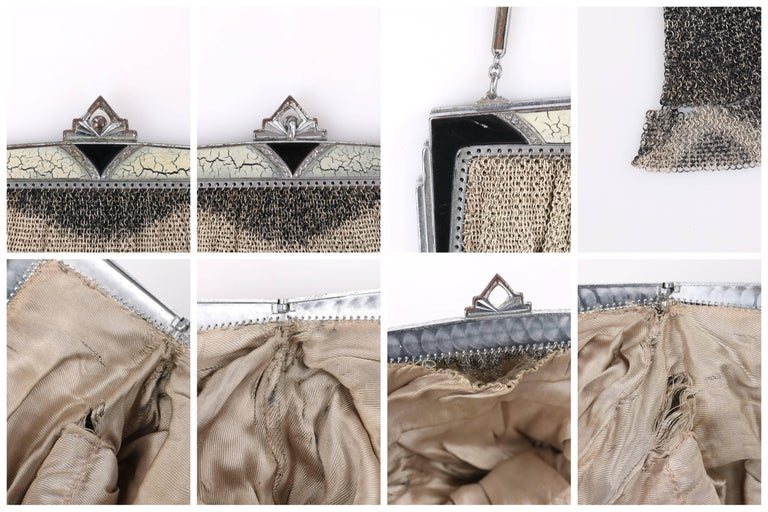 ART DECO c.1920's Gray Chevron Metal Mesh Enamel Frame Top Flapper ...