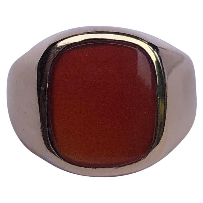 Art Deco Carnelian and 9 Carat Gold Signet Ring at 1stDibs