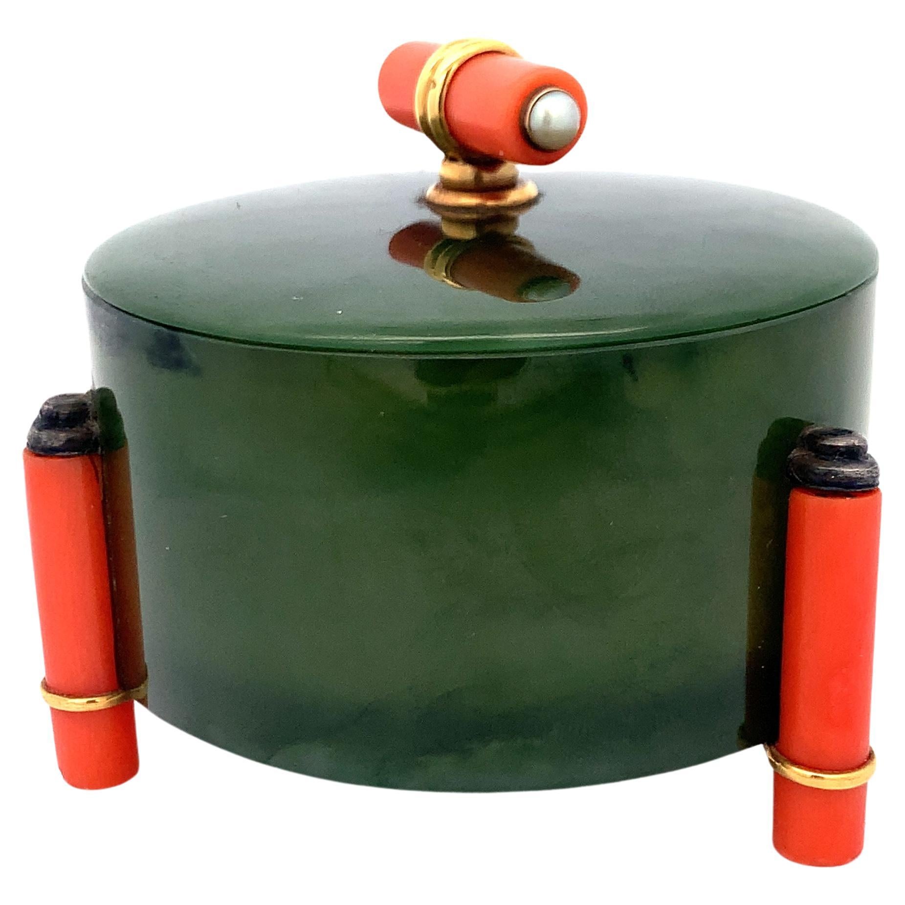 Art Deco Cartier Diamond Jade Enamel Box For Sale at 1stDibs