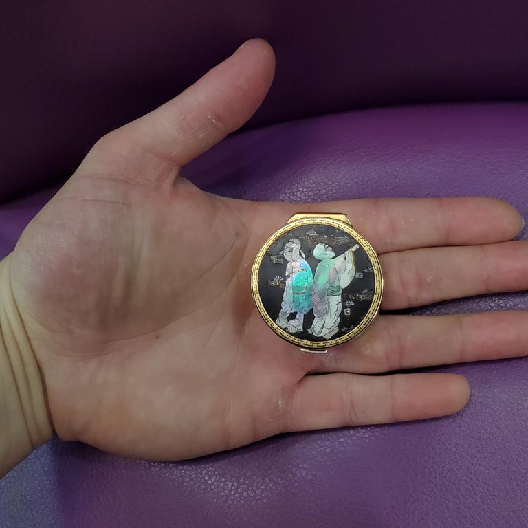 Art Deco Cartier Paris Chinoiserie Lac Burgaute Enamel Gold Pill Box ...