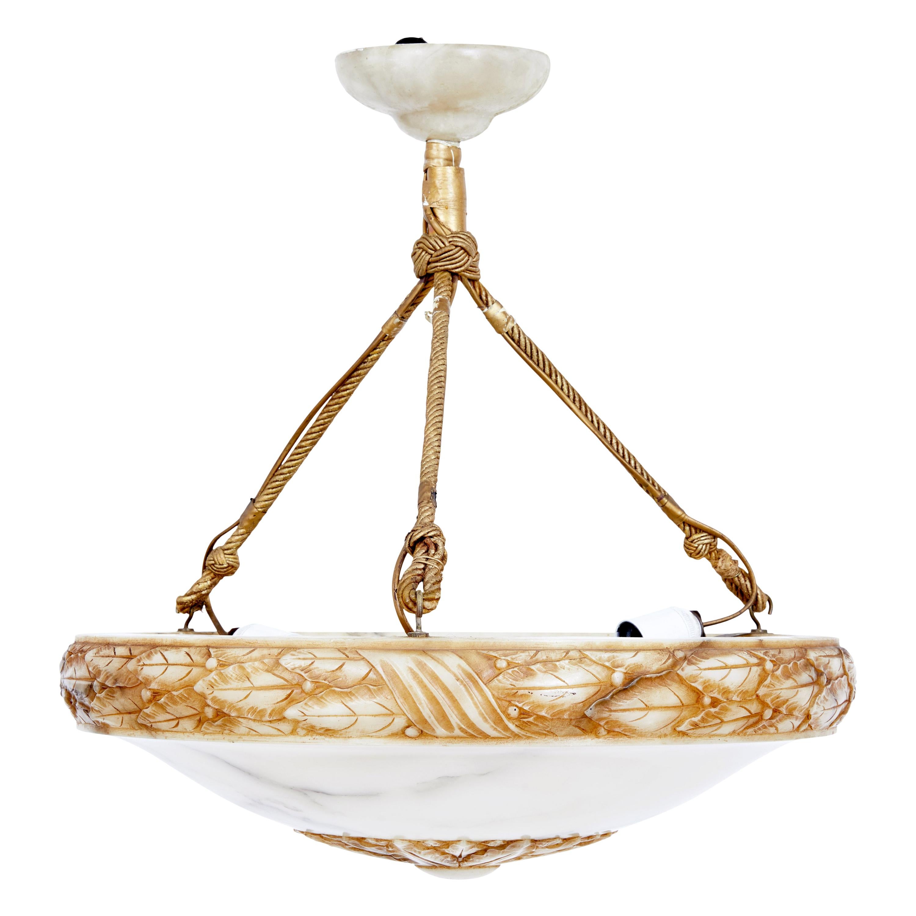 Pair French Alabaster Ceiling Light Pendants at 1stdibs