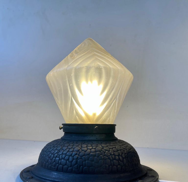 Art Deco Ceiling Flush Mount in Aligator Metal and Glass, 1920s For ...