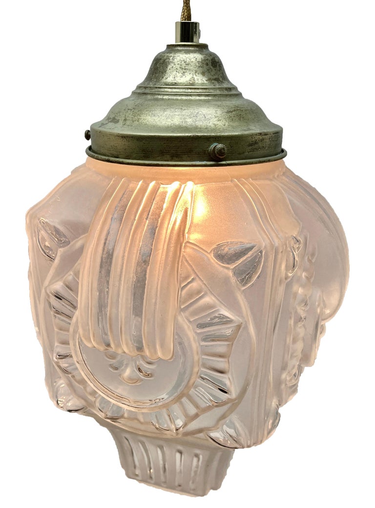 Art Deco Ceiling Lamp, Belgium Glass Shade Scailmont, 1930s For Sale at ...