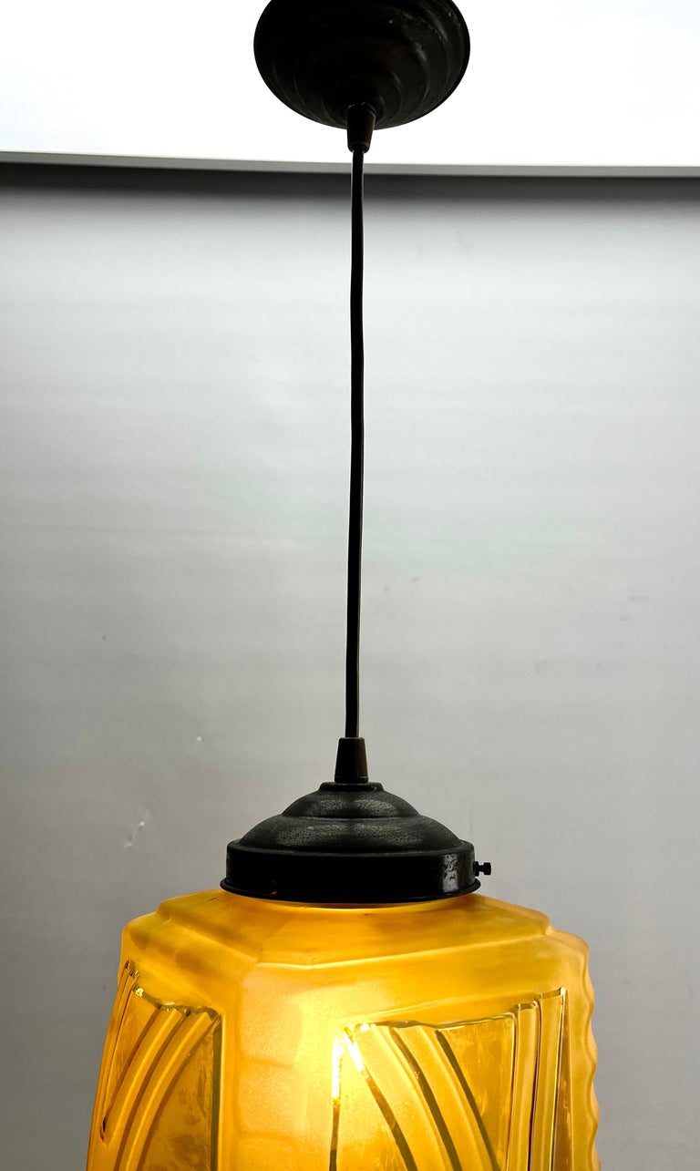 Art Deco Ceiling Lamp, Belgium Glass Shade Scailmont, 1930s For Sale at ...