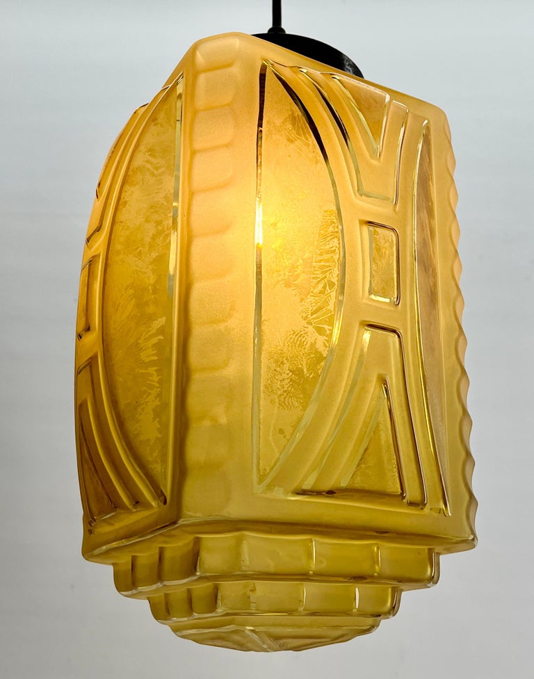 Art Deco Ceiling Lamp, Belgium Glass Shade Scailmont, 1930s For Sale at ...