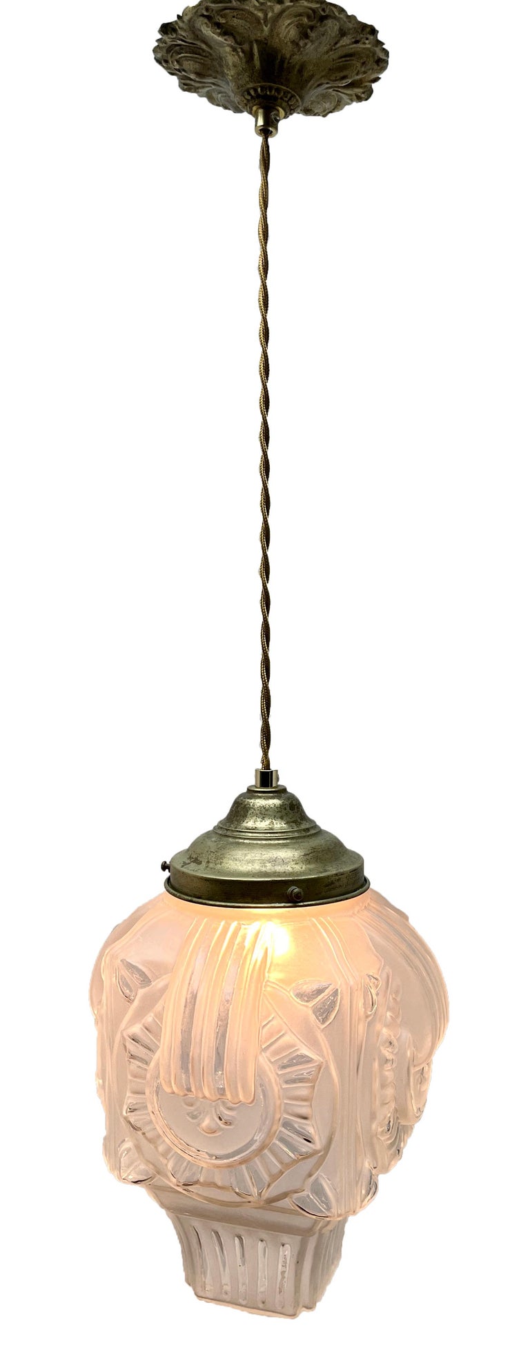 Art Deco Ceiling Lamp, Belgium Glass Shade Scailmont, 1930s For Sale at ...