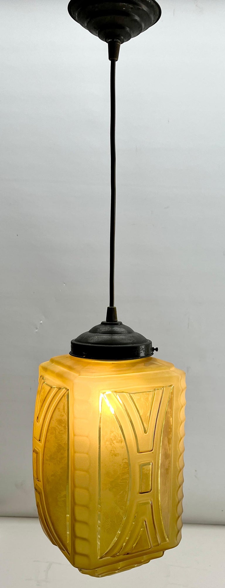 Art Deco Ceiling Lamp, Belgium Glass Shade Scailmont, 1930s For Sale at ...