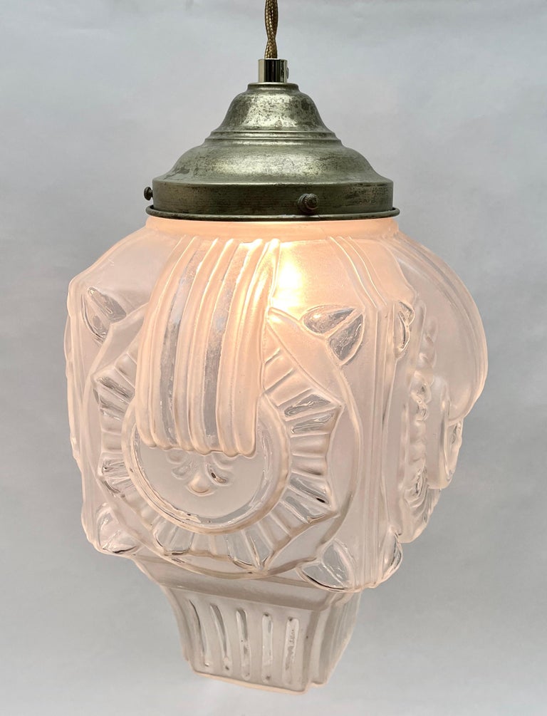 Art Deco Ceiling Lamp, Belgium Glass Shade Scailmont, 1930s For Sale at ...