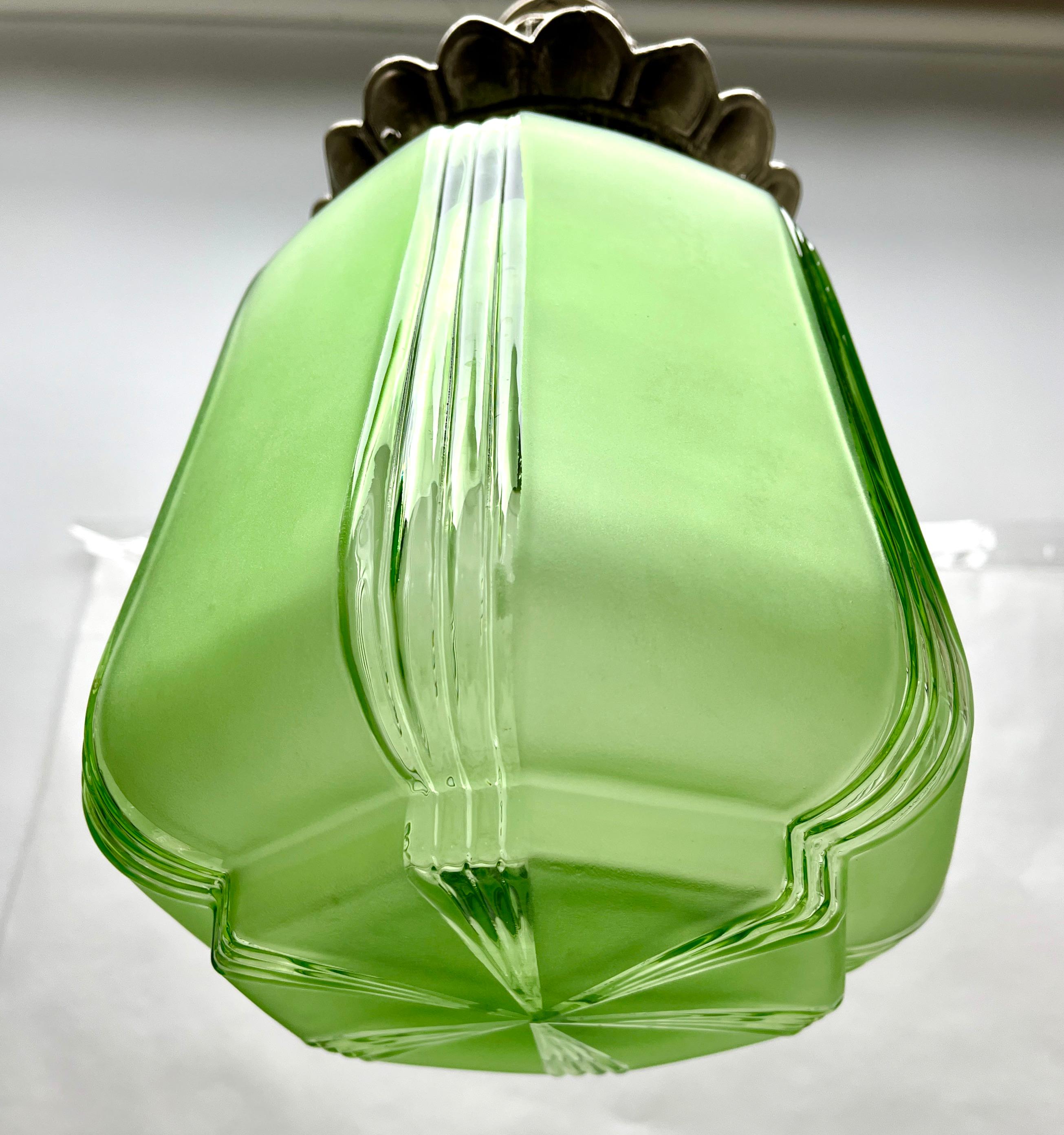 Art Deco Ceiling Lamp Green, Scailmont Belgium Glass Shade, 1930s at ...