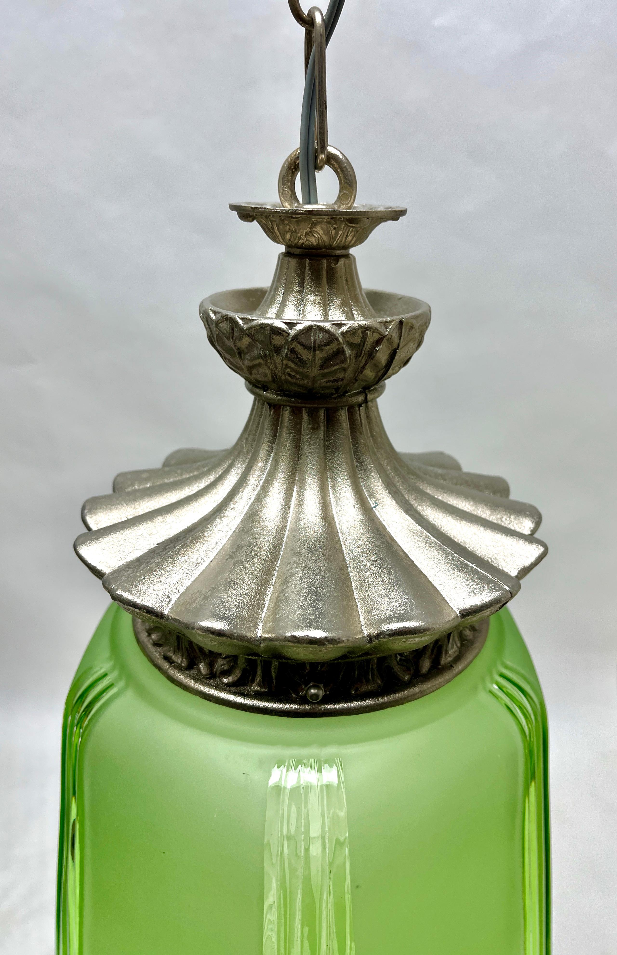 Art Deco Ceiling Lamp Green, Scailmont Belgium Glass Shade, 1930s at ...