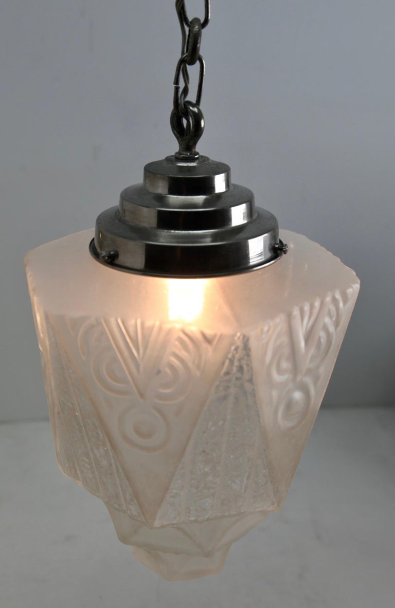 Art Deco Ceiling Lamp, Scailmont Belgium Glass Shade, 1930s For Sale at ...