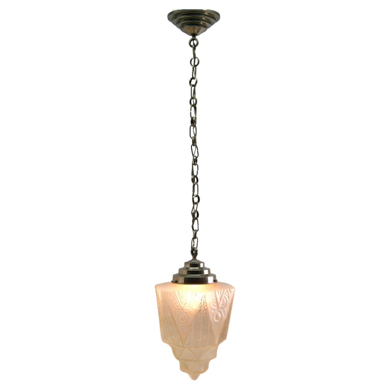Art Deco Ceiling Lamp, Scailmont Belgium Glass Shade, 1930s For Sale at ...