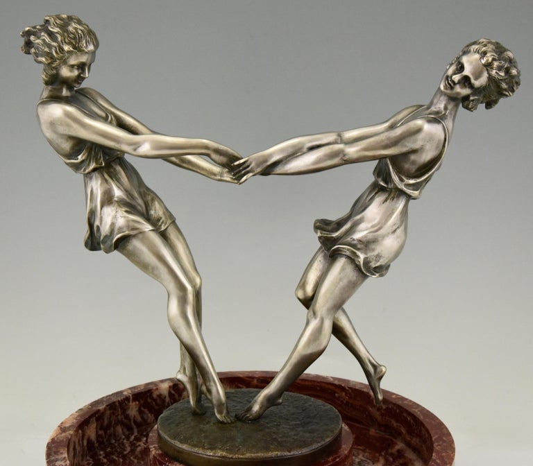 Art Deco Centerpiece with Bronze Sculpture of Dancing Girls Andre ...