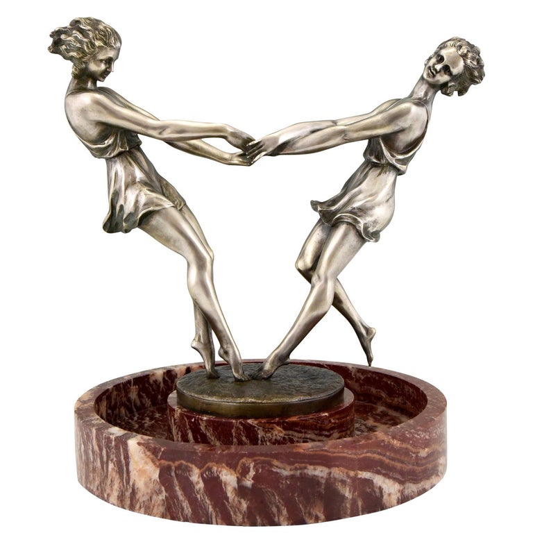 Art Deco Centerpiece with Bronze Sculpture of Dancing Girls Andre ...