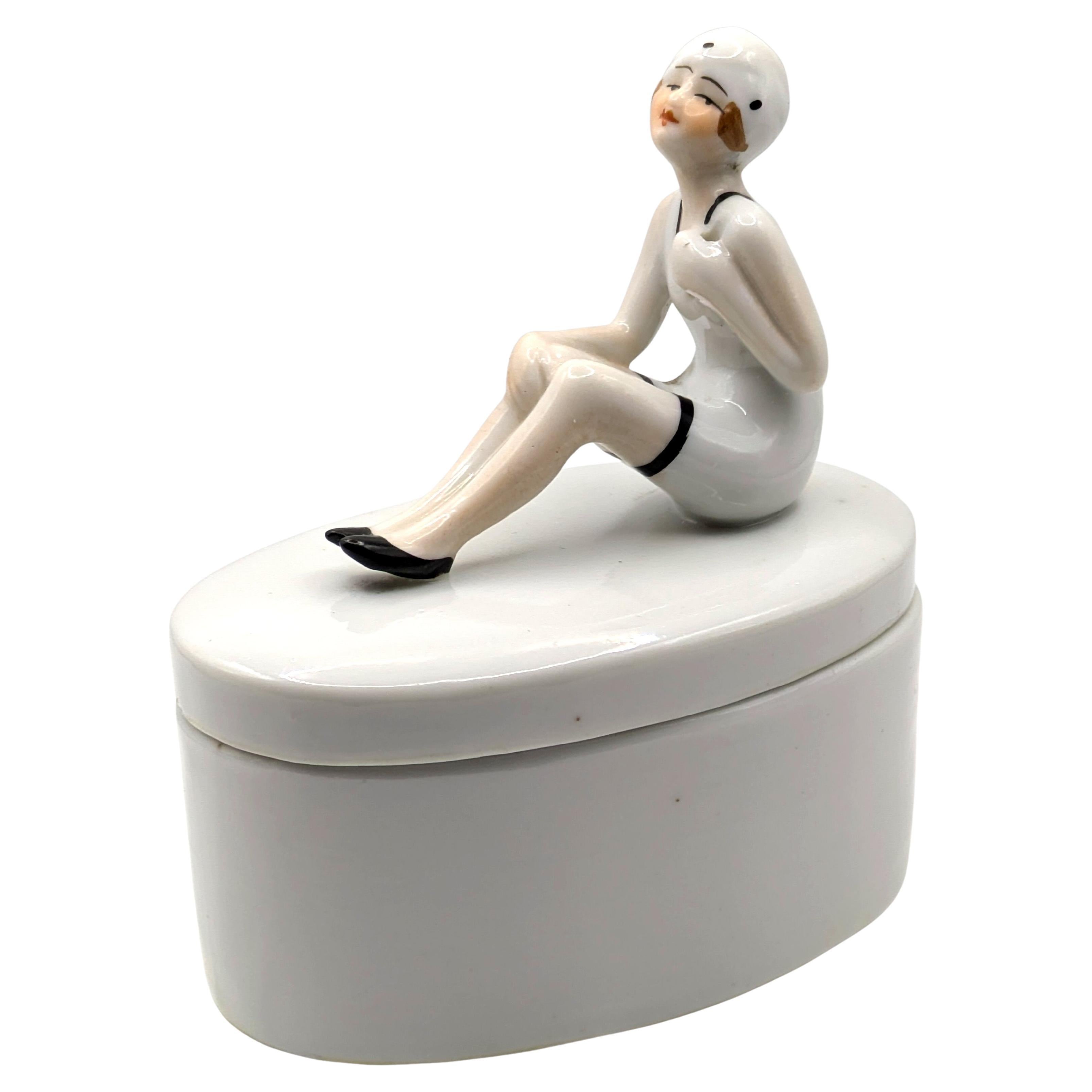 Art Deco Ceramic Powder Box Bowl, French , c1930 For Sale at 1stDibs