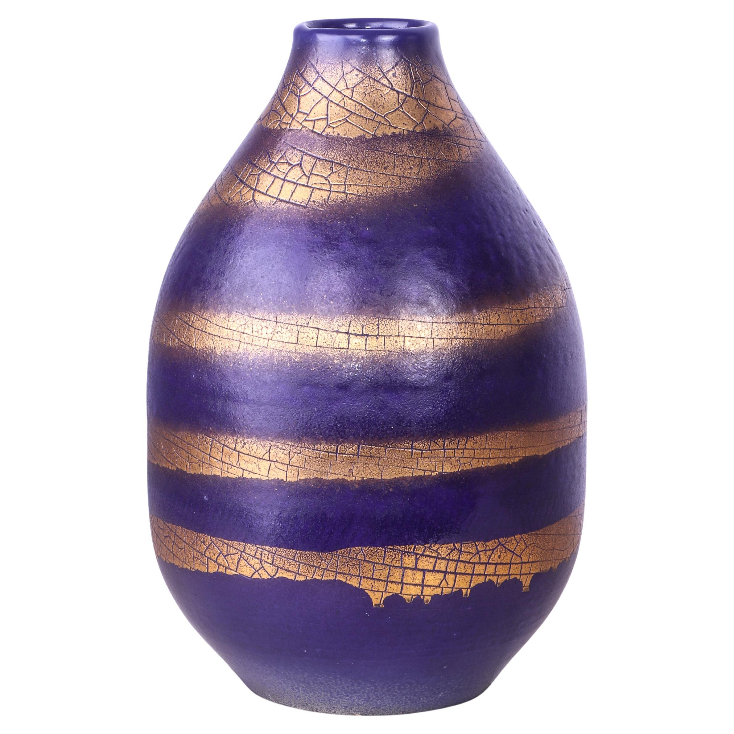 Art Deco Ceramic Blue and Gold Vase For Sale at 1stDibs