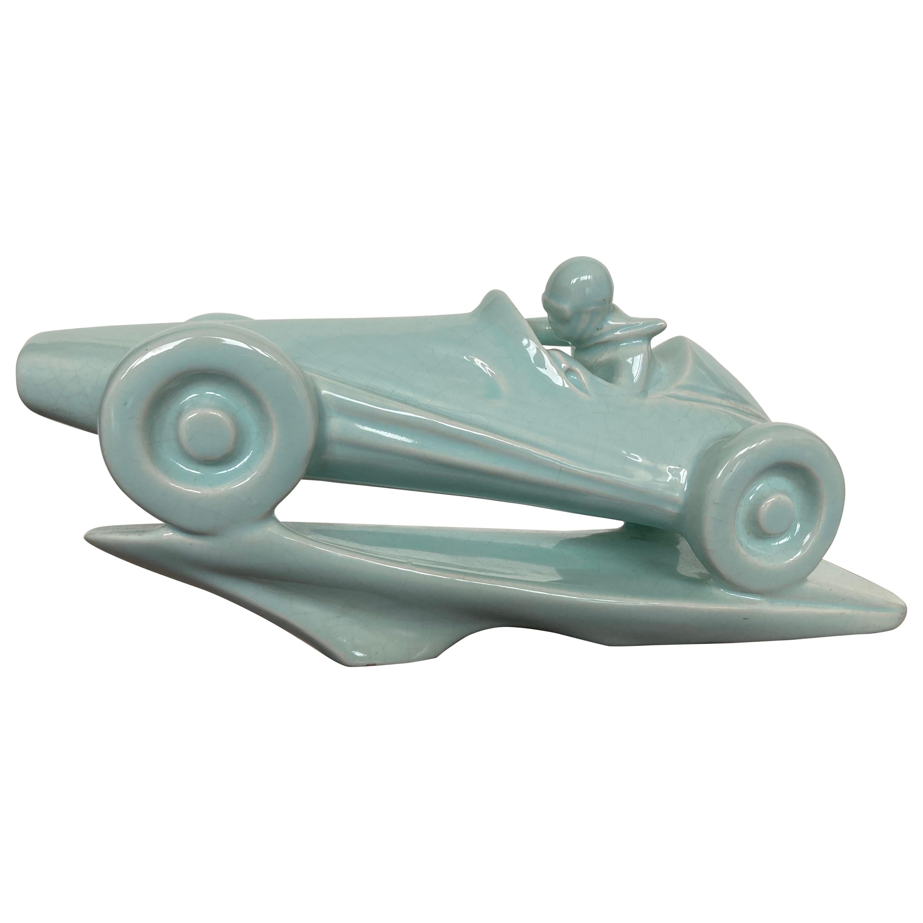 Art Deco Ceramic Figural Sculpture, Formula Racing Car/ Racer, Around ...