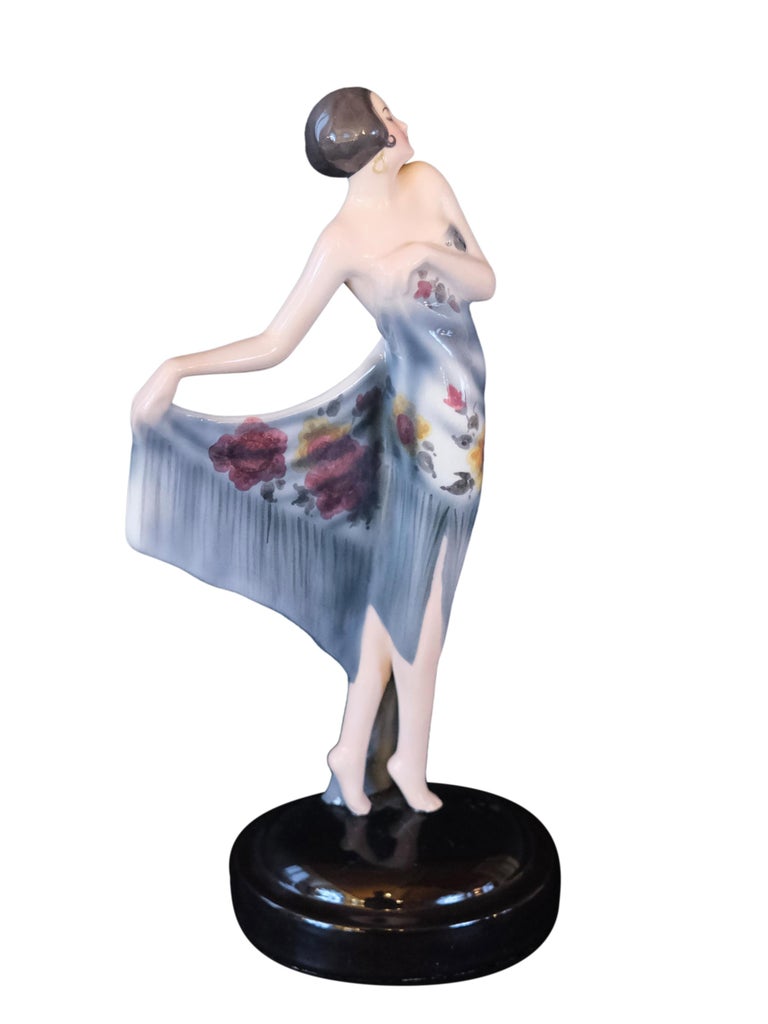 Art Deco Ceramic Glazed Dancer Sculpture by Goldscheider, Vienna, 1930s ...