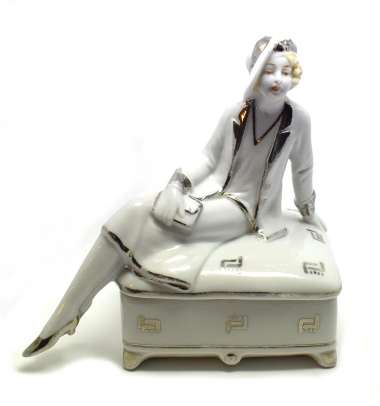 Art Deco Ceramic Powder Box, German, 1930s at 1stDibs | ceramic powder art