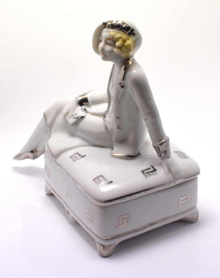 Art Deco Ceramic Powder Box, German, 1930s at 1stDibs | ceramic powder art