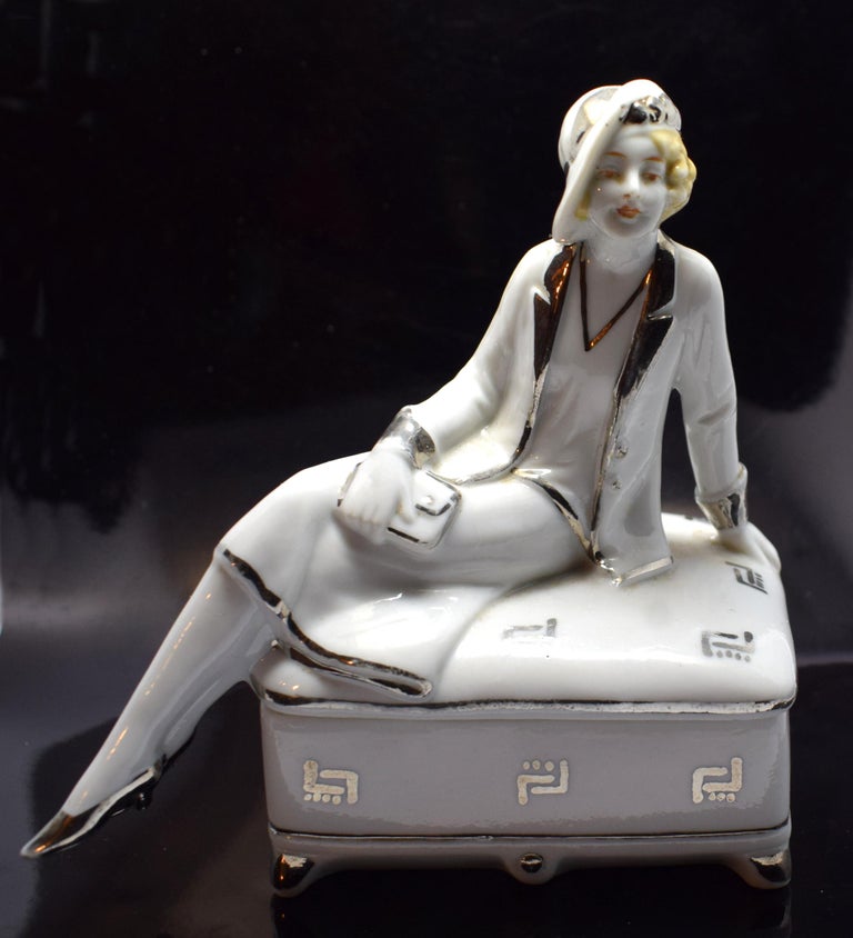 Art Deco Ceramic Powder Box, German, 1930s at 1stDibs | ceramic powder art