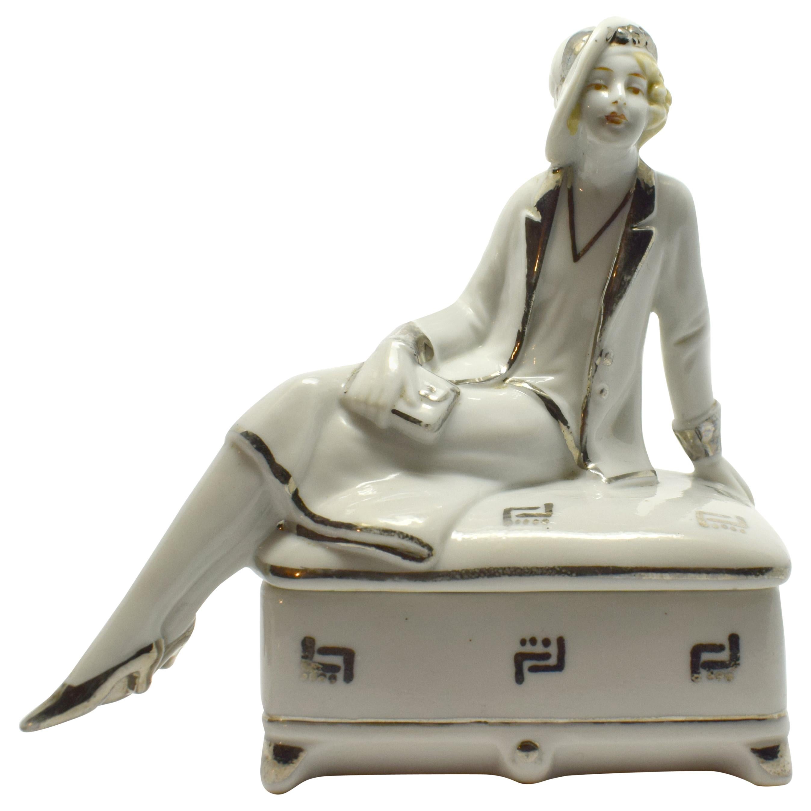 Art Deco Ceramic Powder Box, German, 1930s at 1stDibs | ceramic powder art