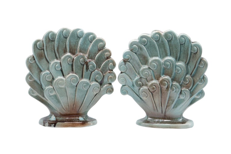 Art Deco Ceramic Shell Vases by Gonder Pottery, a Pair For Sale at 1stDibs