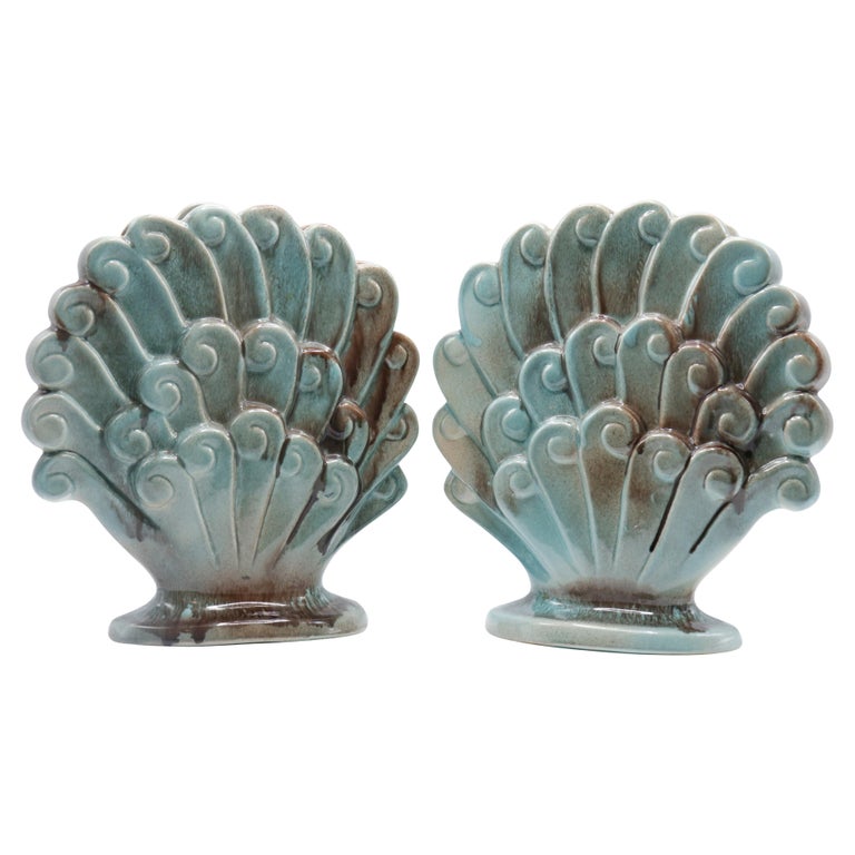 Art Deco Ceramic Shell Vases by Gonder Pottery, a Pair For Sale at 1stDibs