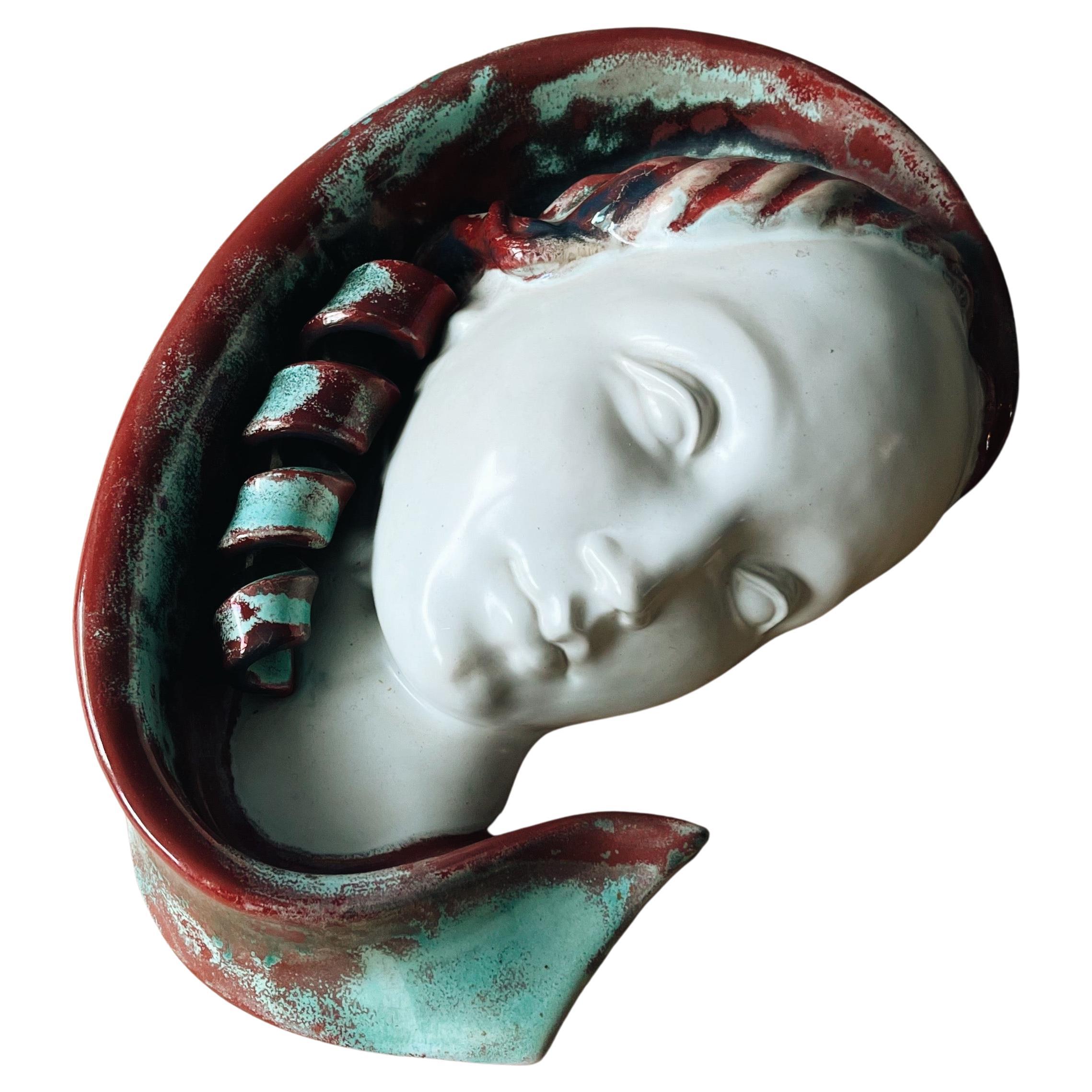 Art Deco ceramic wall mask by Michael Andersen and Sons, Denmark, 1930s ...