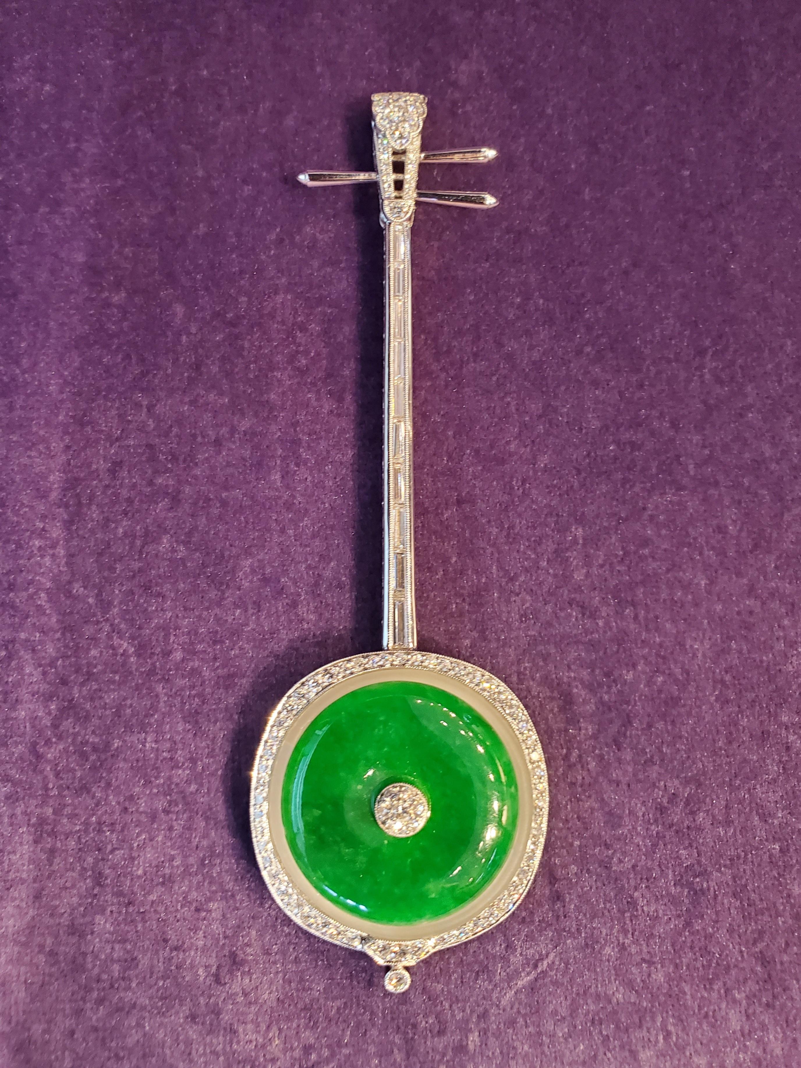Art Deco Certified Jade and Diamond Daruan Brooch For Sale at 1stDibs
