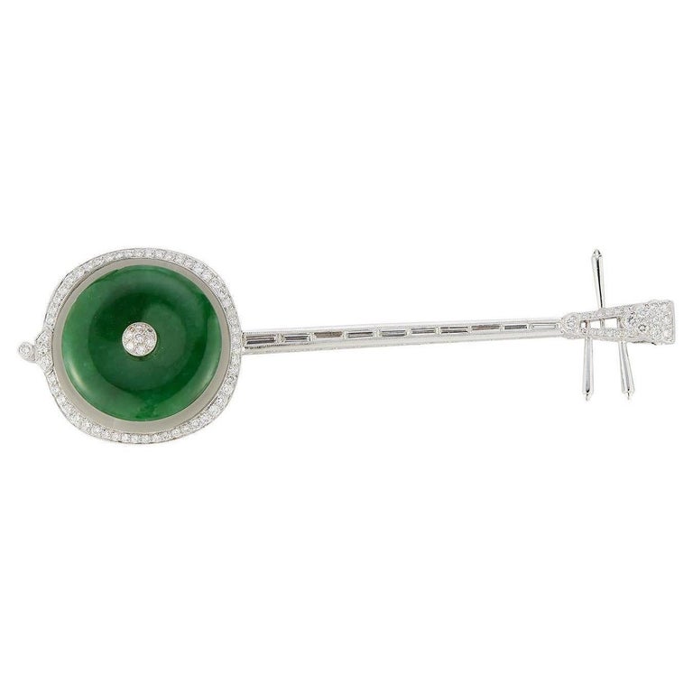 Art Deco Certified Jade and Diamond Daruan Brooch For Sale at 1stDibs