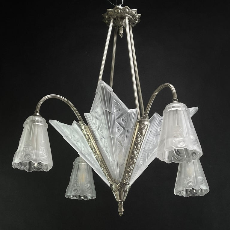 Art Deco Chandelier Hanging Lamp by Jean Gauthier Paris signed J ...