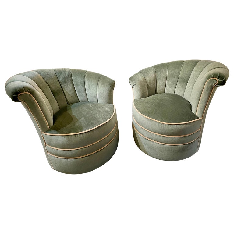 Art Deco Channel Back Swivel Mohair Chairs at 1stDibs