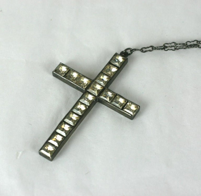 Art Deco Channel Set Cross Necklace at 1stDibs