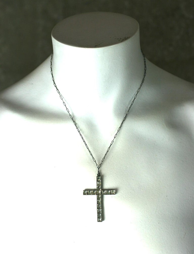 Art Deco Channel Set Cross Necklace at 1stDibs