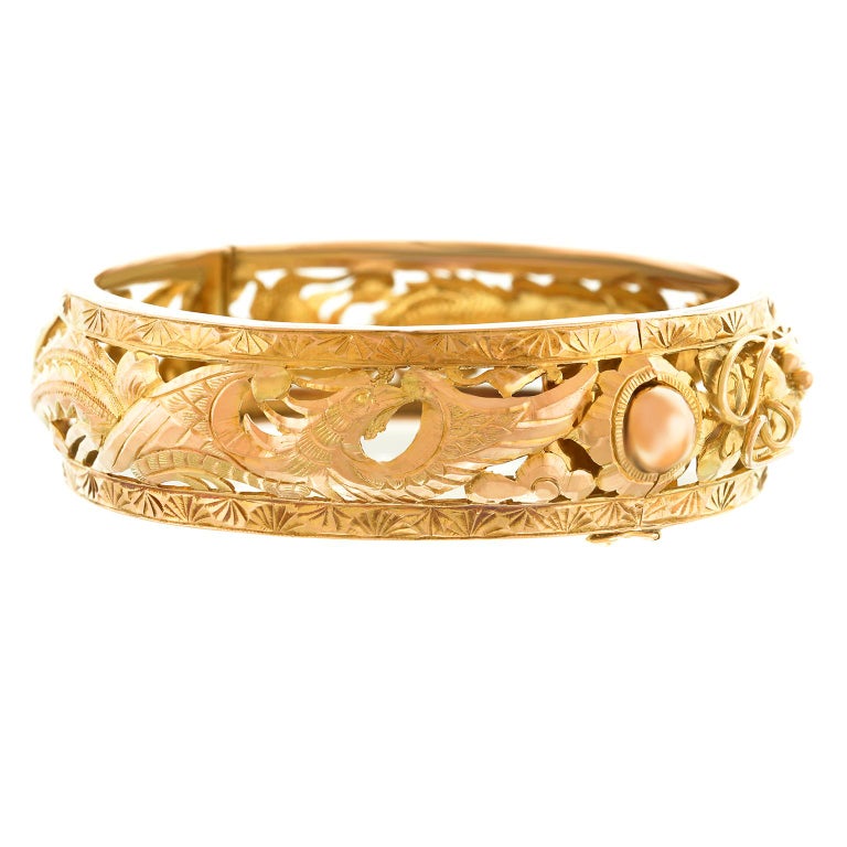 Art Deco Chinese Export Gold Dragon Bangle at 1stDibs | chinese gold ...