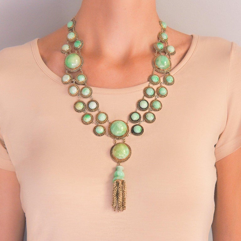 Art Deco Chinese Jade Link and Tassel Pendant Necklace at 1stDibs