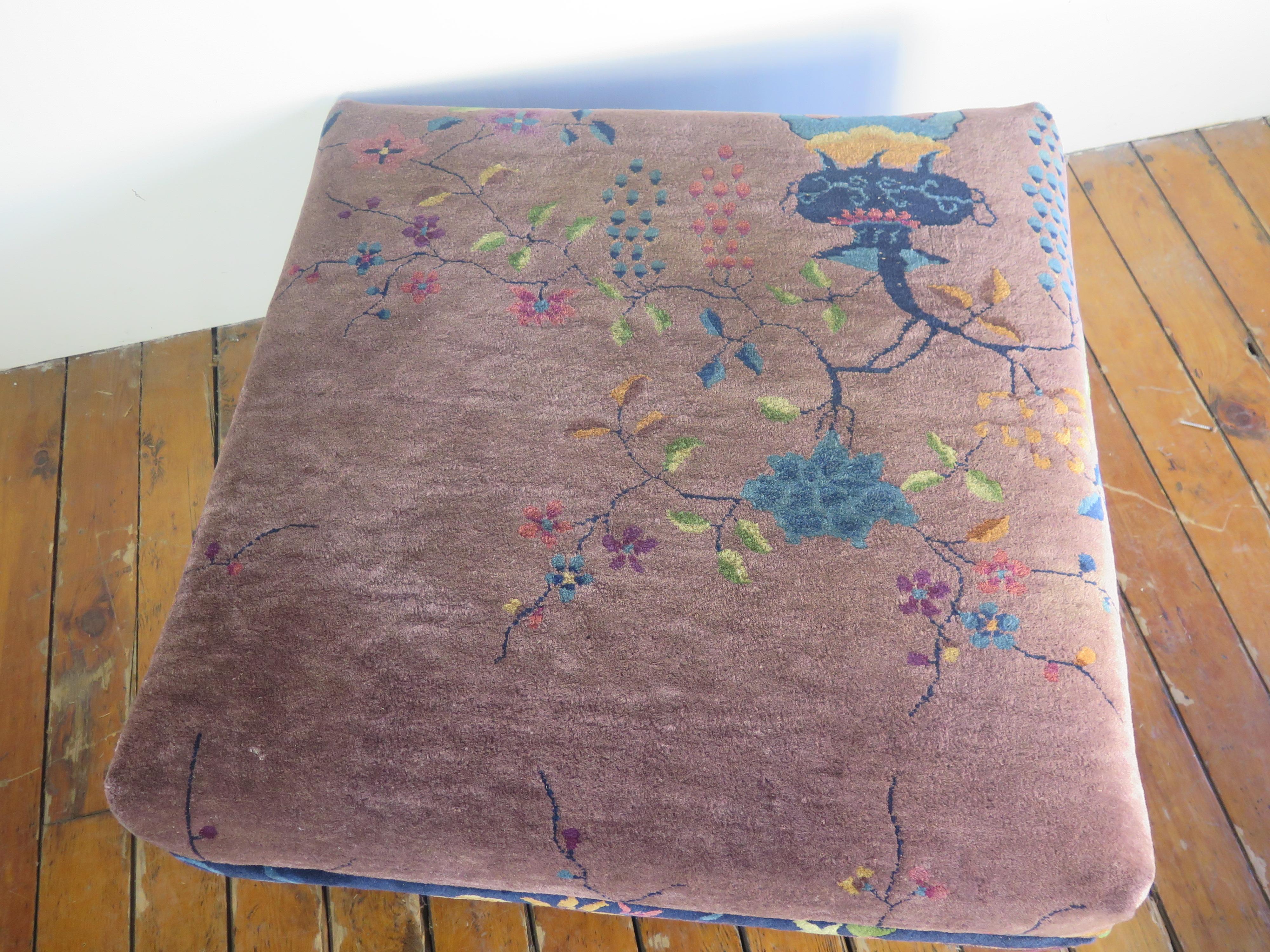 Art Deco Chinese Rug Ottoman at 1stDibs | china upholstered pouf
