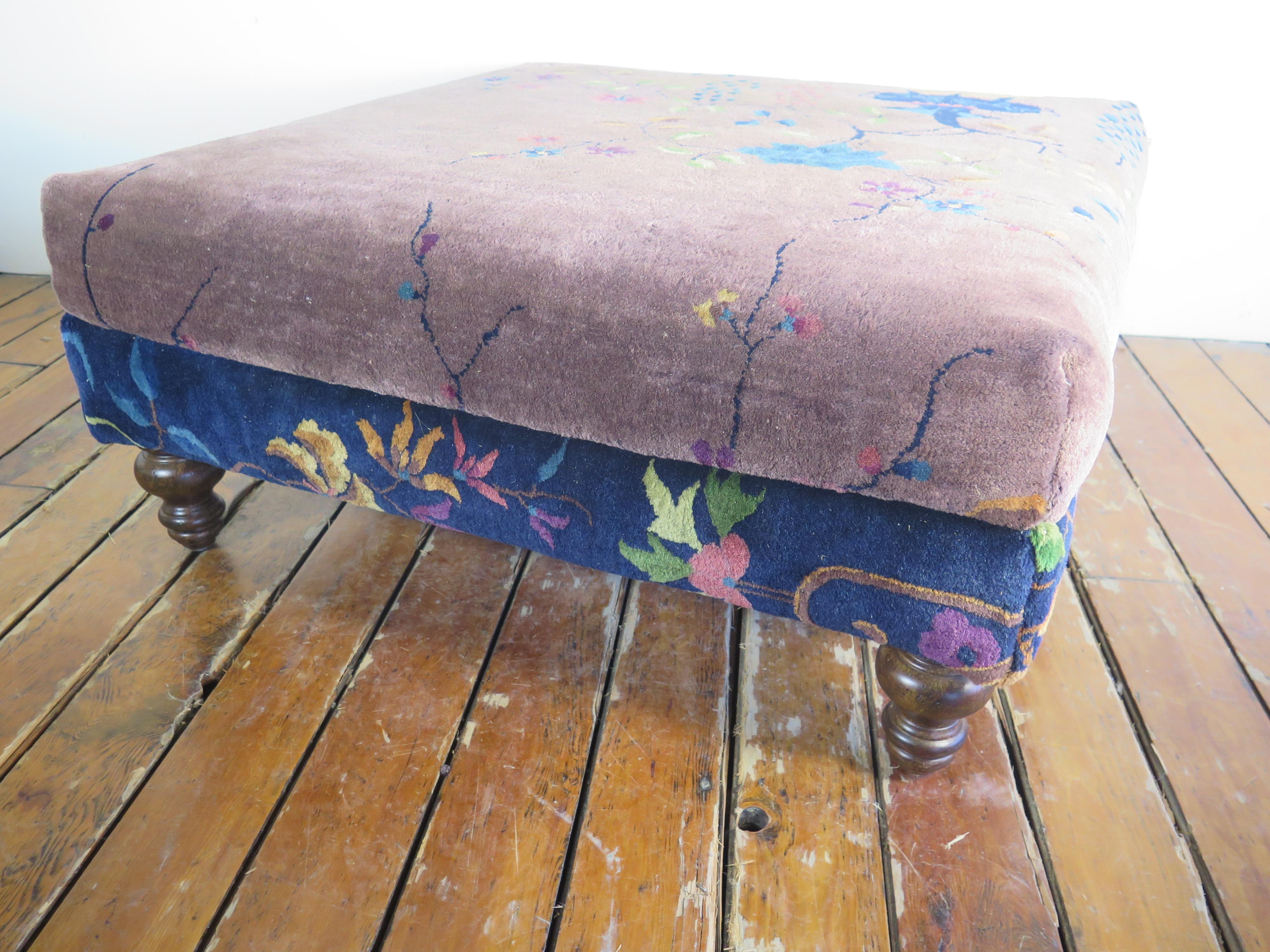 Art Deco Chinese Rug Ottoman at 1stDibs | china upholstered pouf