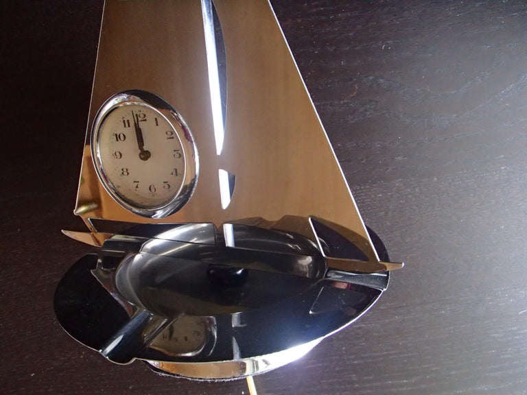 Art Deco Chrom Sailing Boat Table Lamp with Clock and Ashtree at 1stDibs
