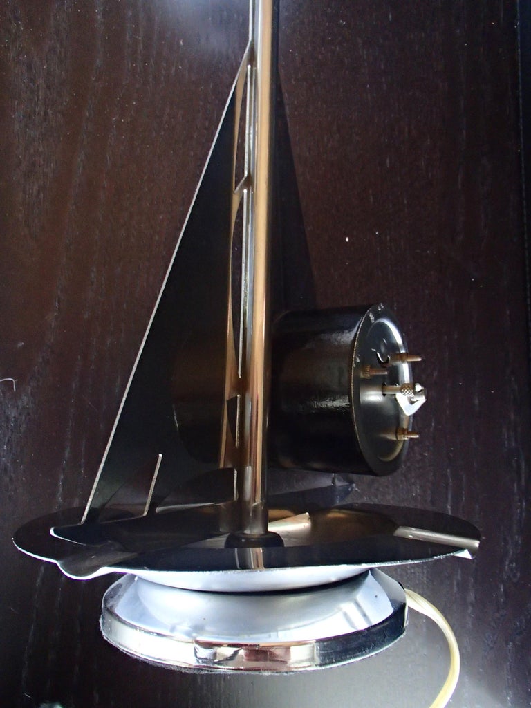 Art Deco Chrom Sailing Boat Table Lamp with Clock and Ashtree at 1stDibs