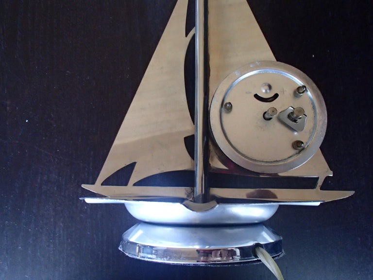 Art Deco Chrom Sailing Boat Table Lamp with Clock and Ashtree at 1stDibs